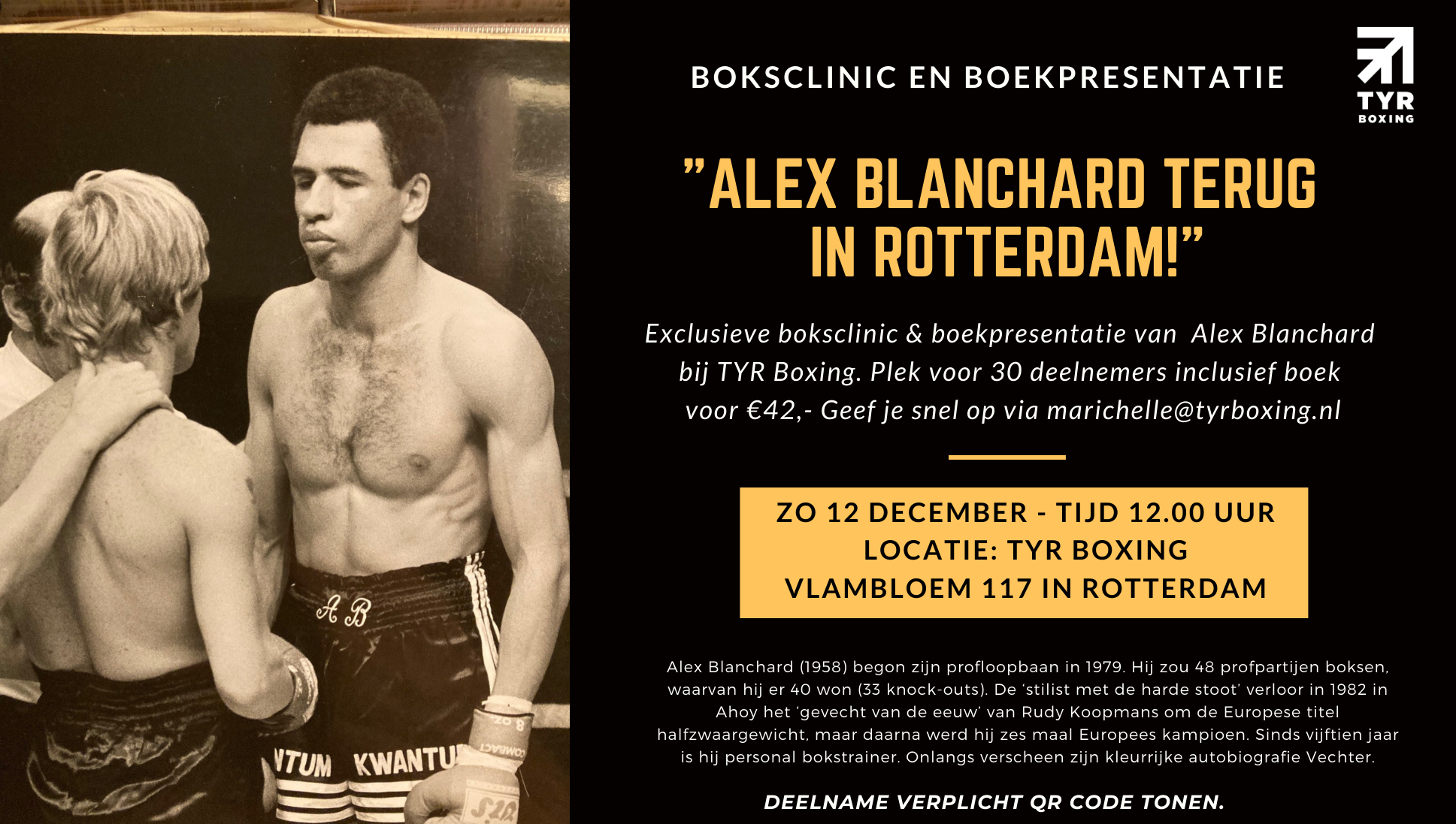 "Alex Blanchard terug in Rotterdam!” Aanmelden Clinic + boekpresentatie ...